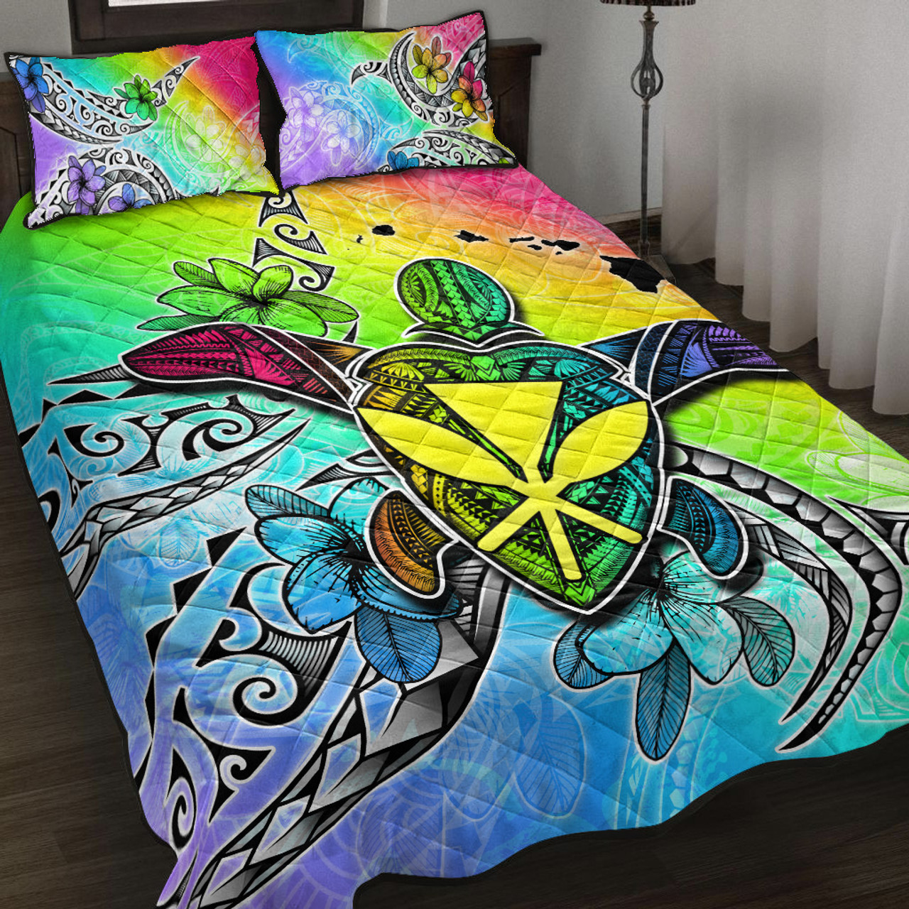 Hawaii Quilt Bed Set Hawaii Map And Turtle Tribal Patterns
