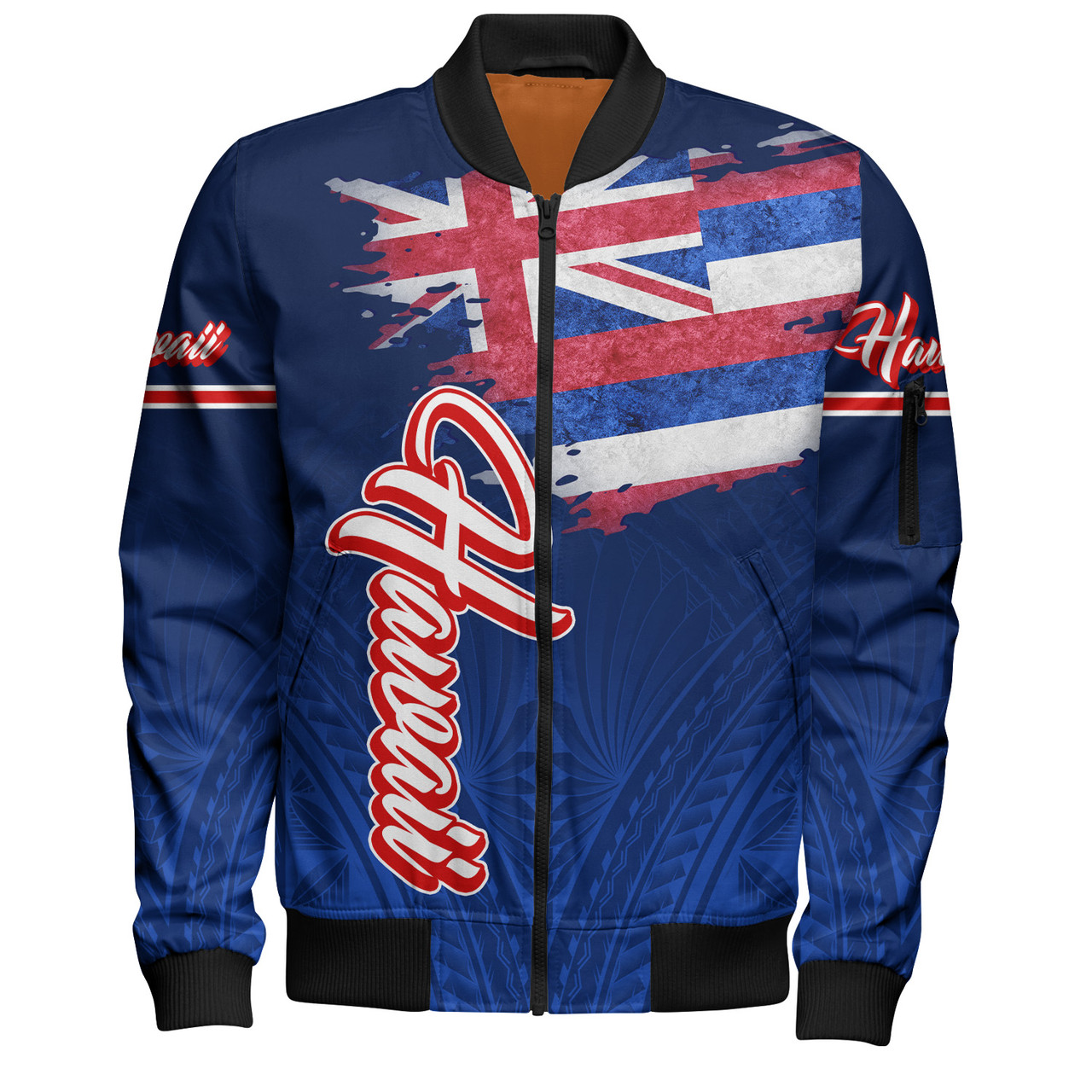 Hawaii Bomber Jacket Hawaii Flag Blue Color Polynesian Patterns Grunge