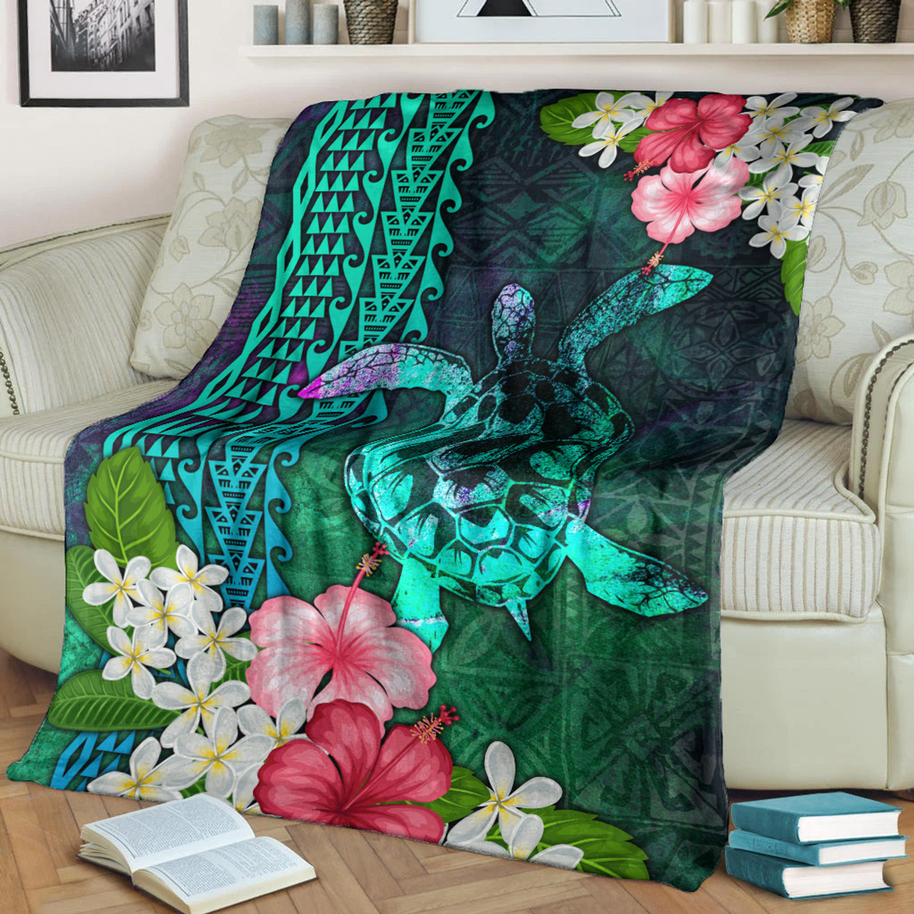 Hawaii Premium Blanket Sea Turtle Abstract Background With Tropical