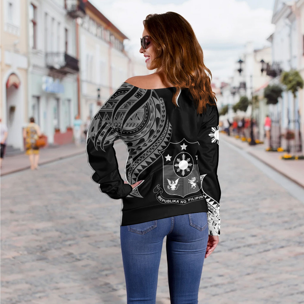 Philippines Filipinos Custom Personalised Off Shoulder Sweatshirt Tatau