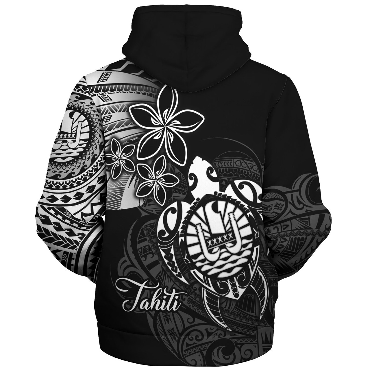 French Polynesia Custom Personalised Sherpa Hoodie Seal Turtle Plumeria