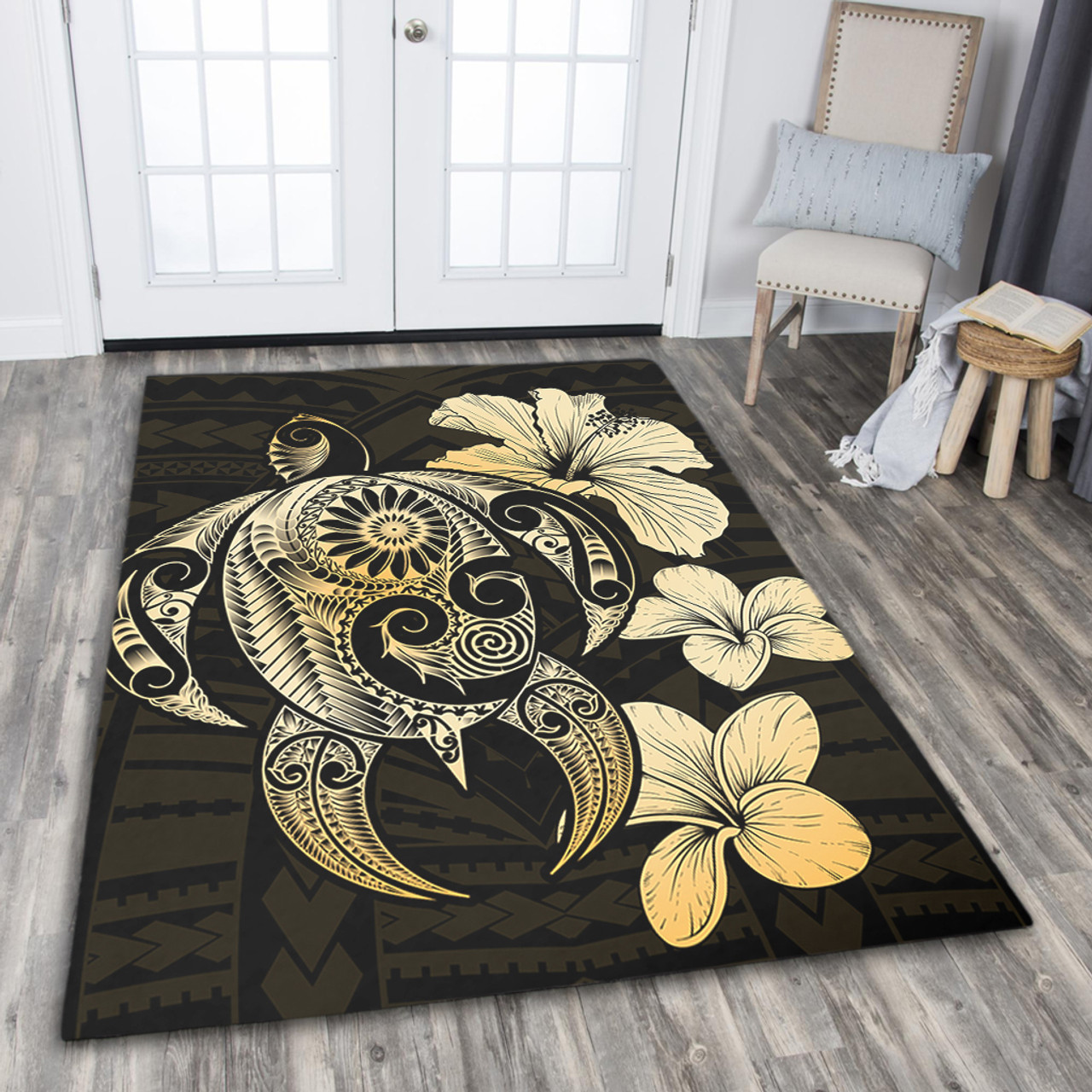 Hawaii Area Rug Hibiscus Plumeria Mix Polynesian Turtle