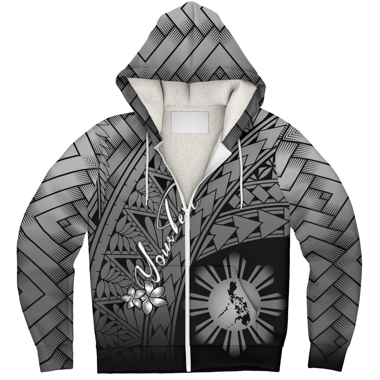 Philippines Filipinos Custom Personalised Sherpa Hoodie Plumeria Tattoo