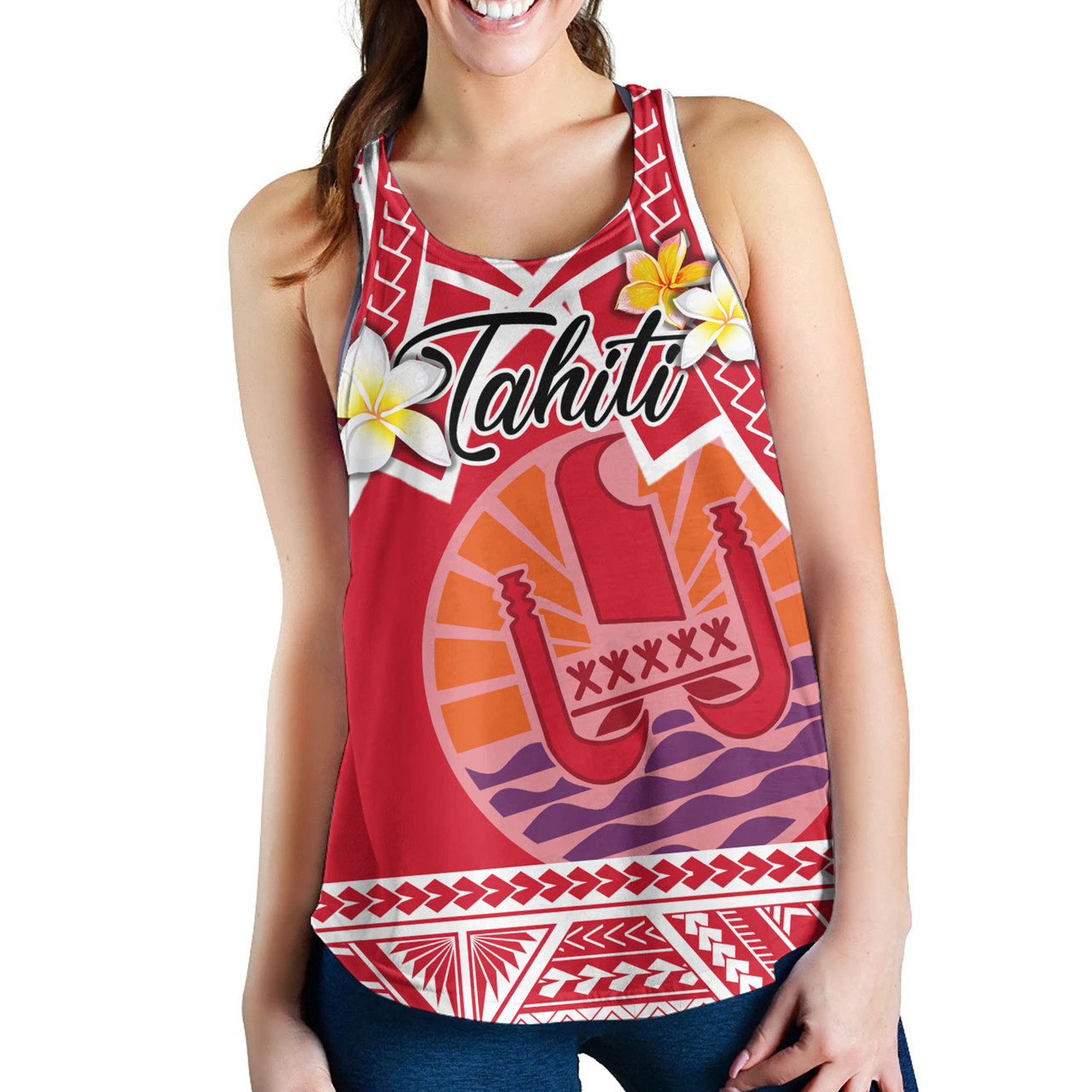 Tahiti Custom Personalised Women Tank Tahitian Plumeria Flowers Mix