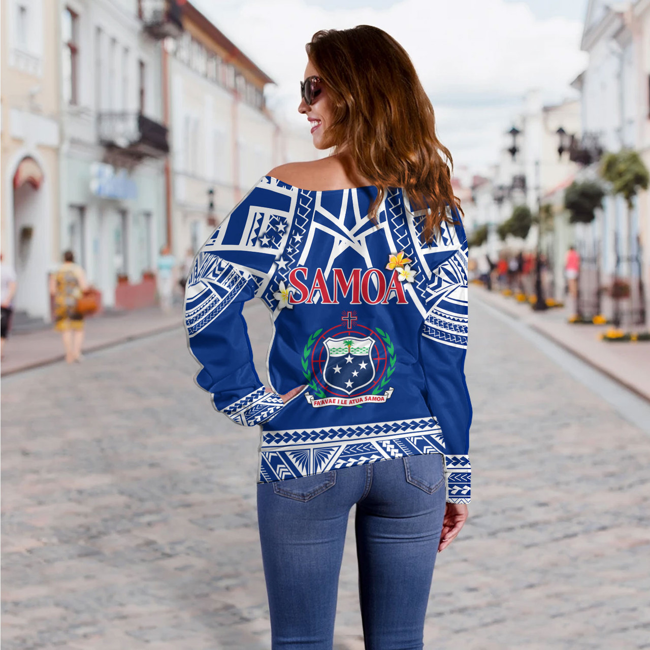 Samoa Custom Personalised Off Shoulder Sweatshirt Polynesian Plumeria