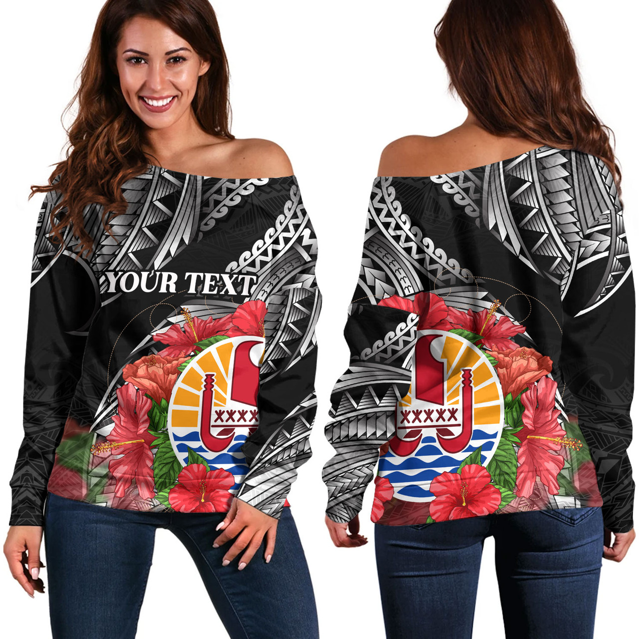 French Polynesia Custom Personalised Off Shoulder Sweatshirt Seal