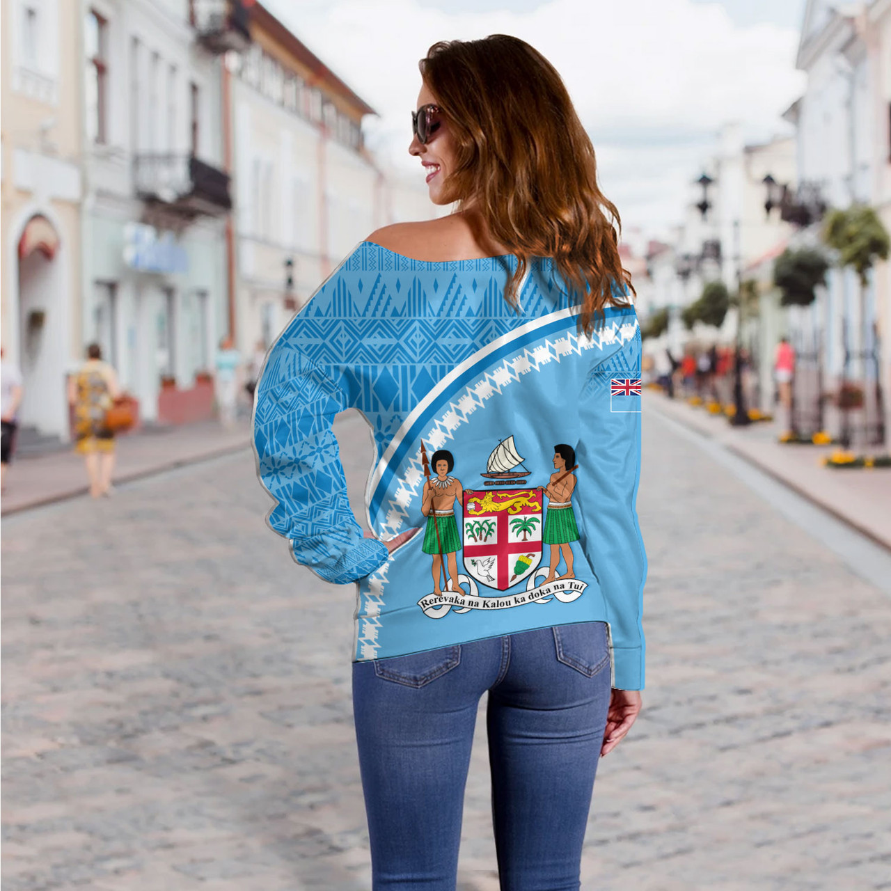 Fiji Custom Personalised Off Shoulder Sweatshirt Fijian Masi Patterns