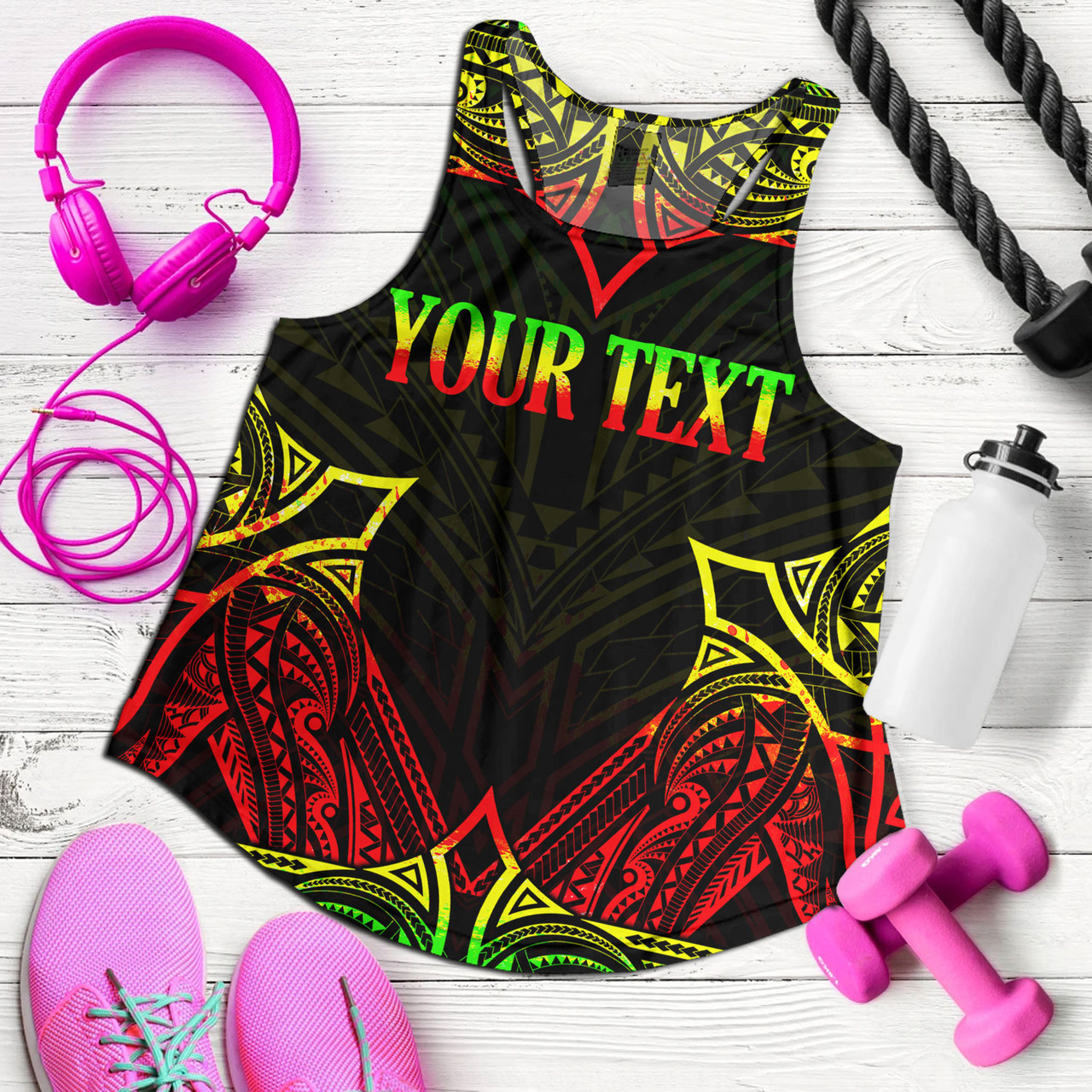Tonga Custom Personalised Women Tank Coat Of Arms With Patterns Reggae