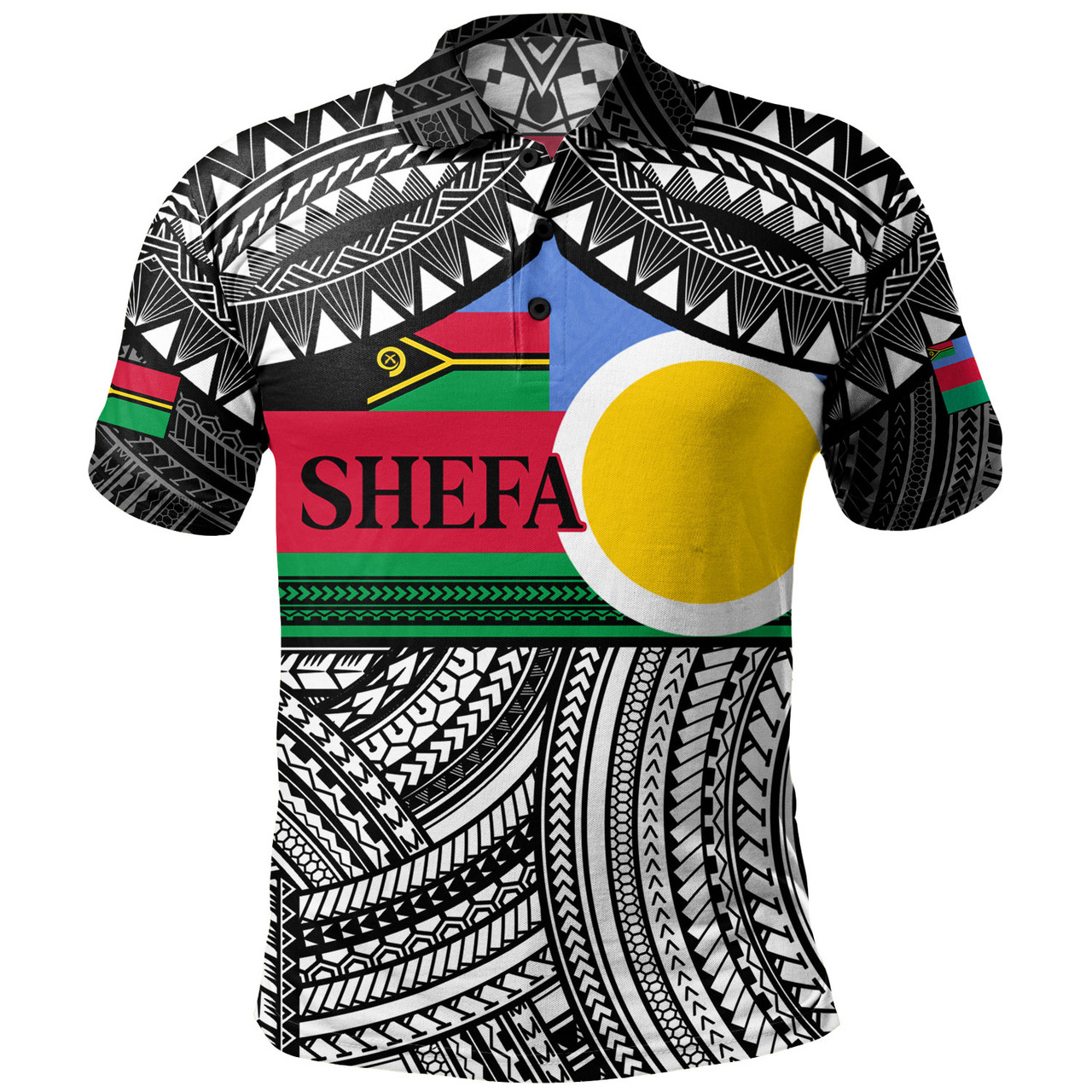 Vanuatu Polo Shirt Custom Shefa Tribal Pattern Mix Flag