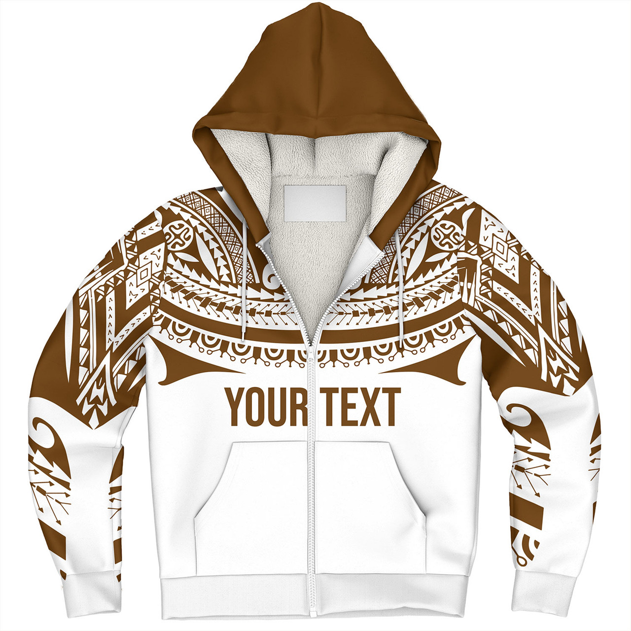 Polynesian Sherpa Hoodie Custom Polynesian Tattoo Style Brown