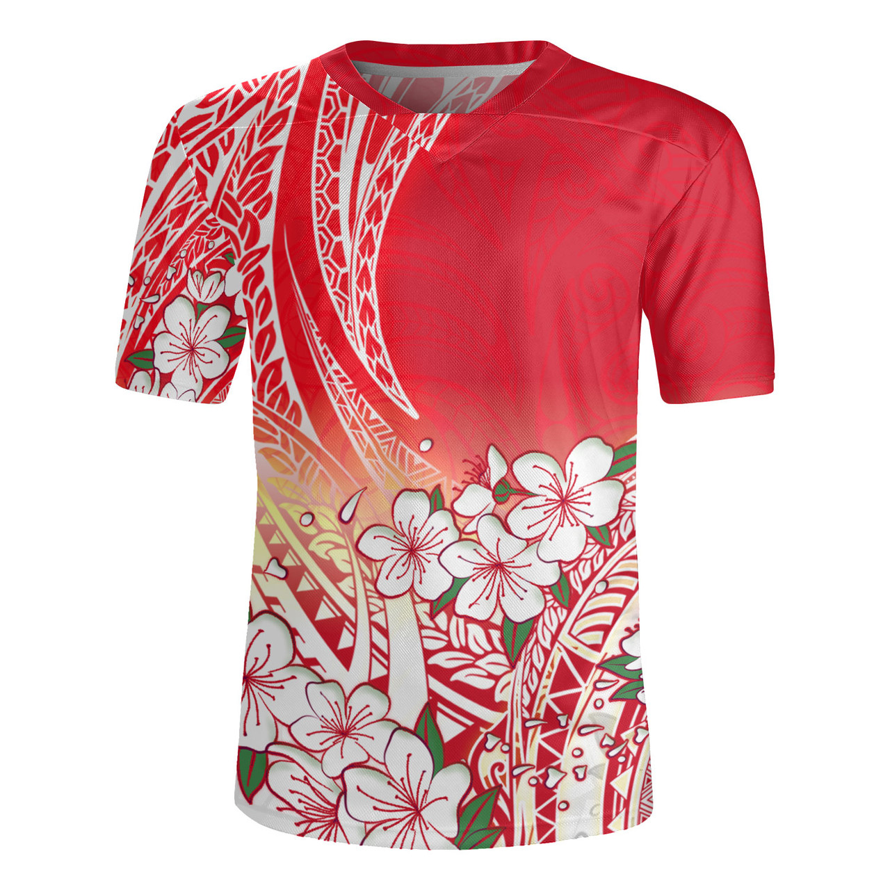 Polynesian Rugby Jersey Polynesian Pattern Style White Flowers