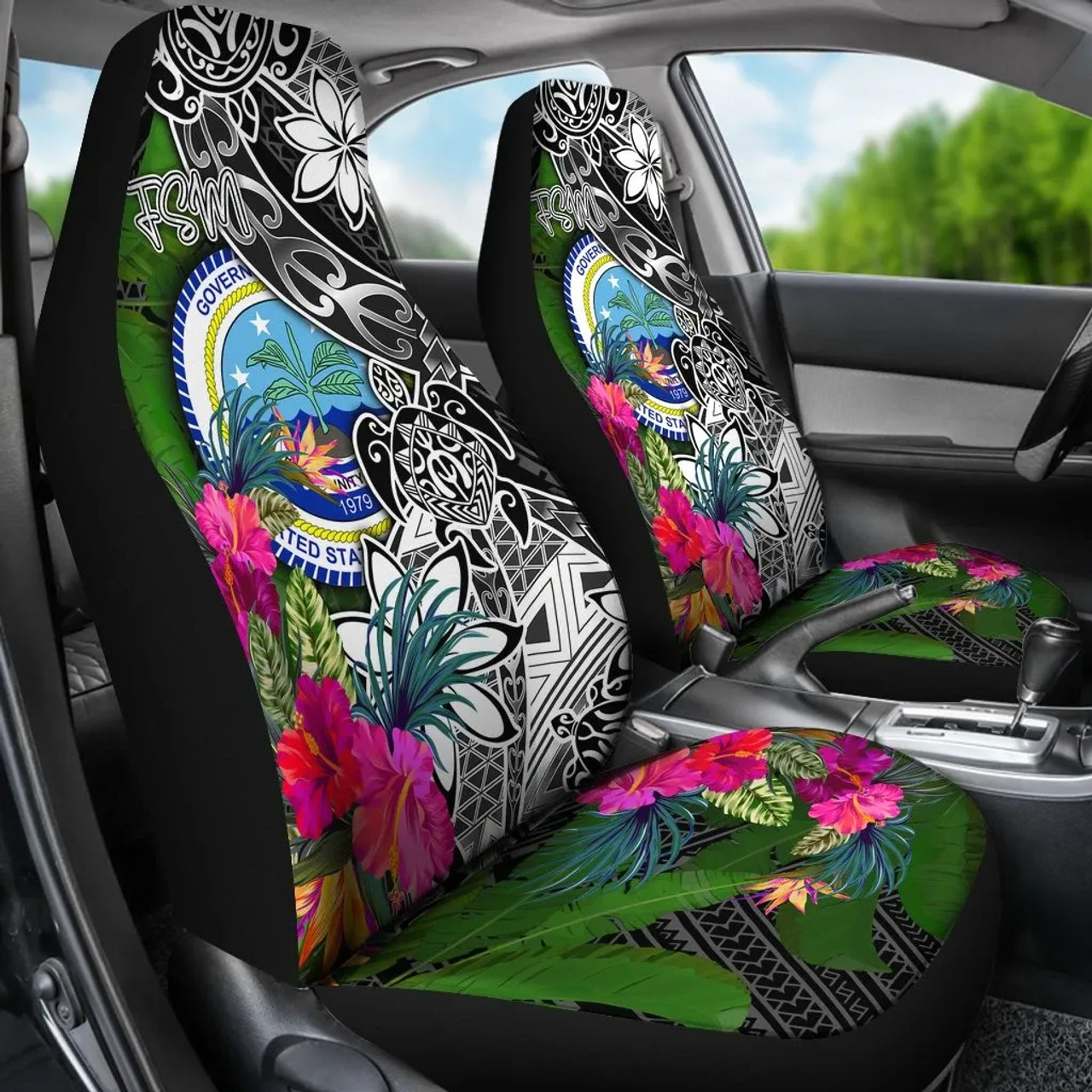 Federated States Of Micronesia Car Seat Covers Turtle Plumeria Banana