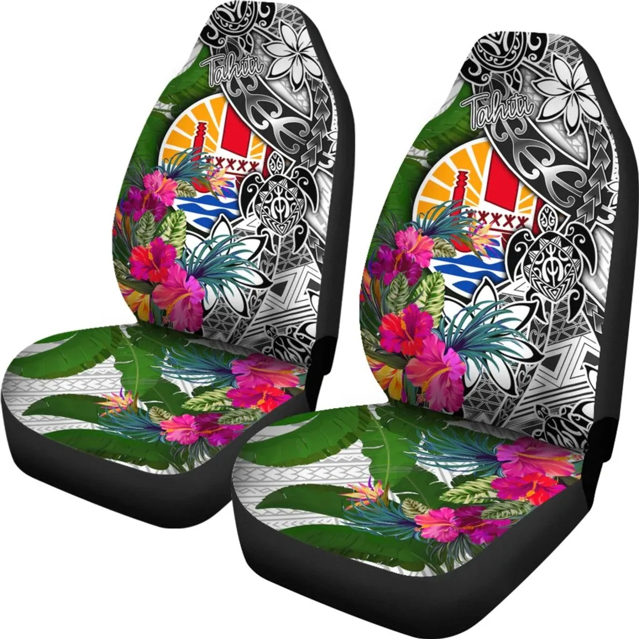 Tahiti Car Seat Covers White Turtle Plumeria Banana Leaf
