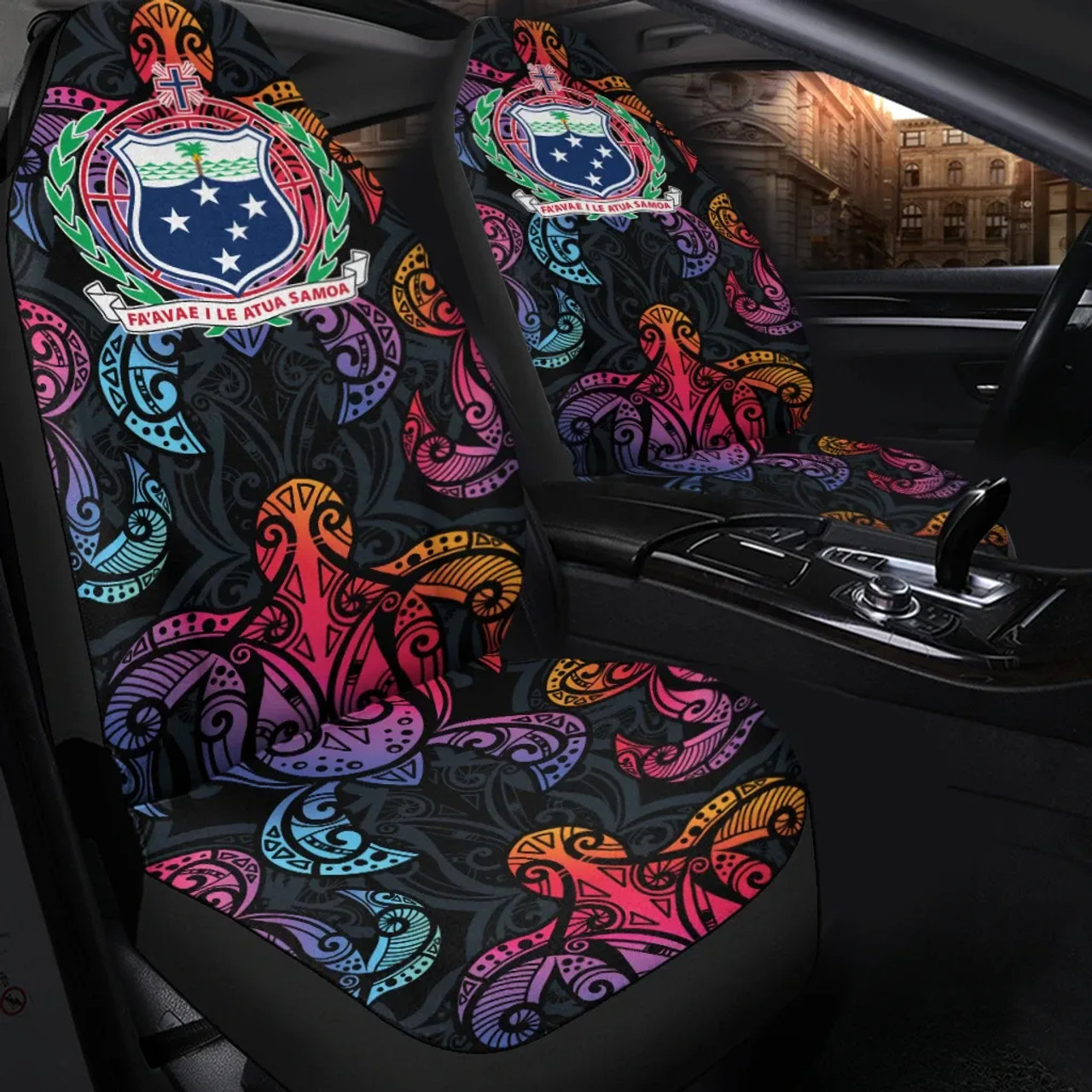 Samoa Car Seat Covers Sea Turtle In Tribal Polynesian Style