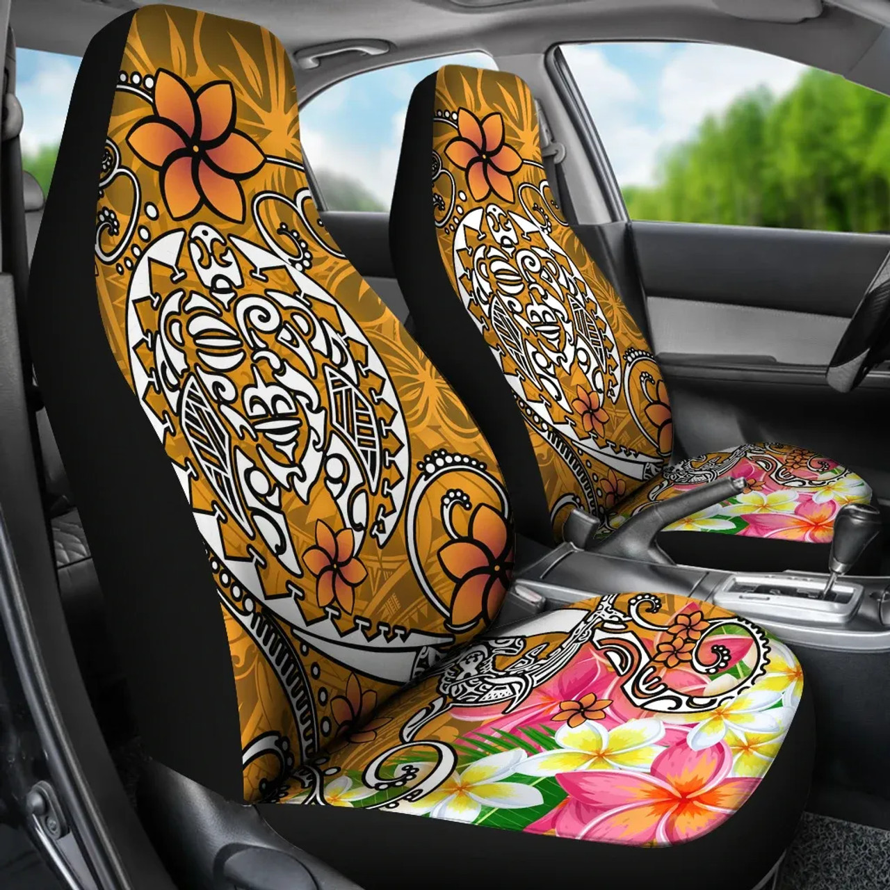 Polynesian Car Seat Covers Turtle Plumeria Gold Color