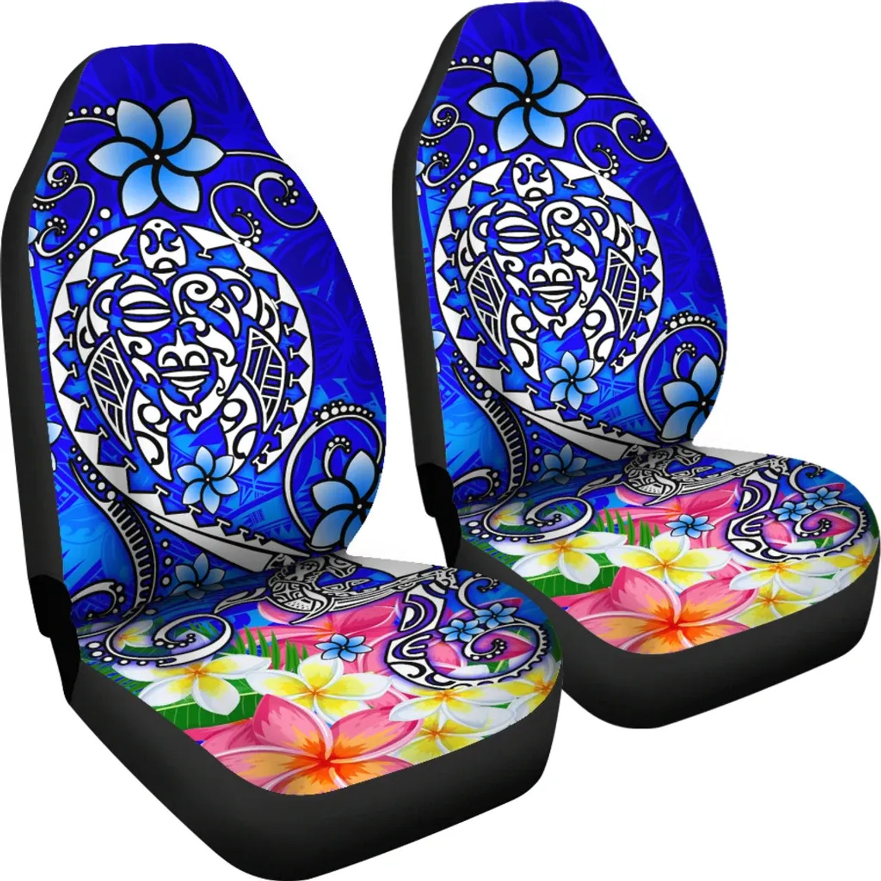 Polynesian Car Seat Covers Turtle Plumeria Blue Color