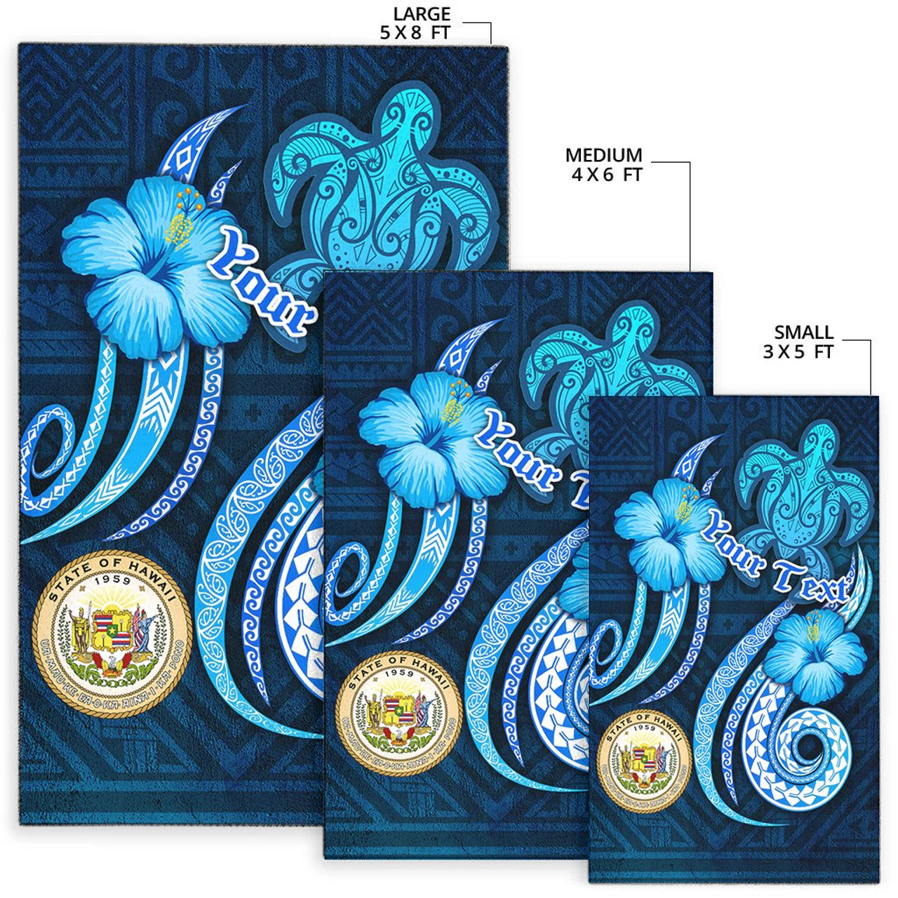 Hawaii Personalised Area Rug Turtle And Tribal Tattoo Of Polynesian