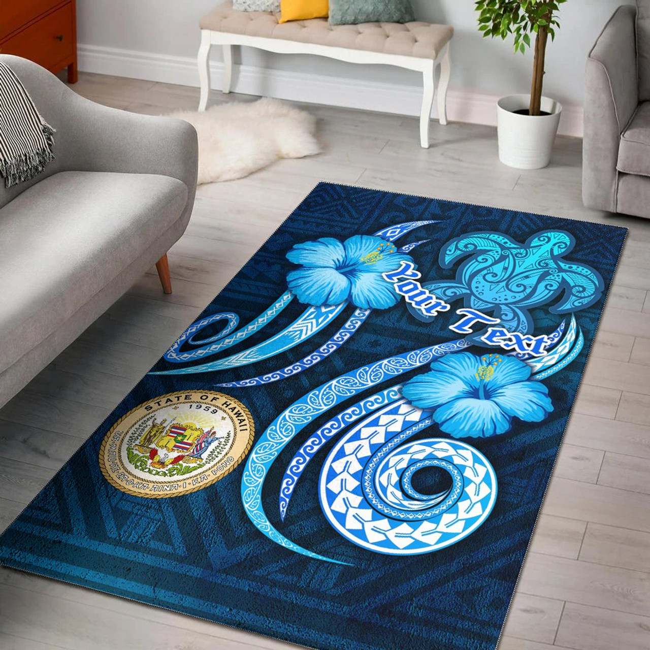 Hawaii Personalised Area Rug Turtle And Tribal Tattoo Of Polynesian