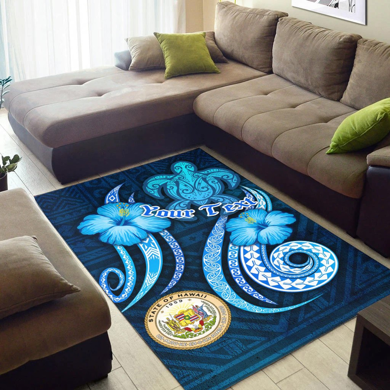 Hawaii Personalised Area Rug Turtle And Tribal Tattoo Of Polynesian