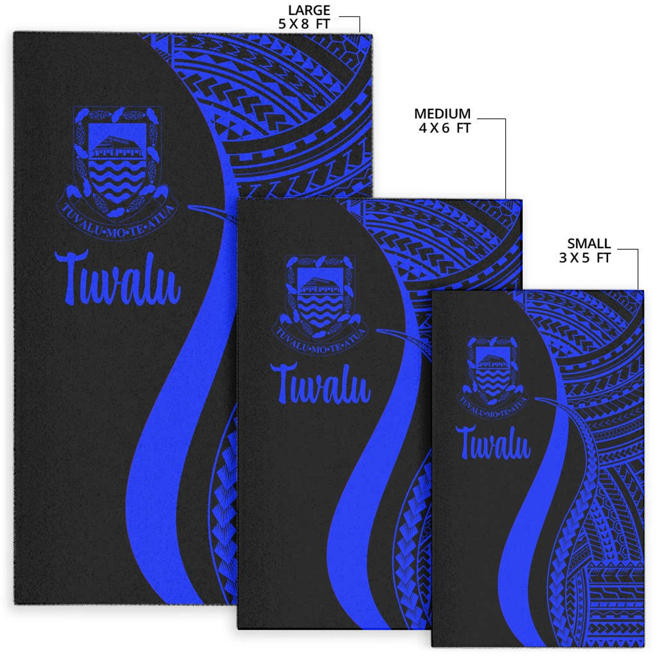 Tuvalu Area Rug Blue Polynesian Tentacle Tribal Pattern