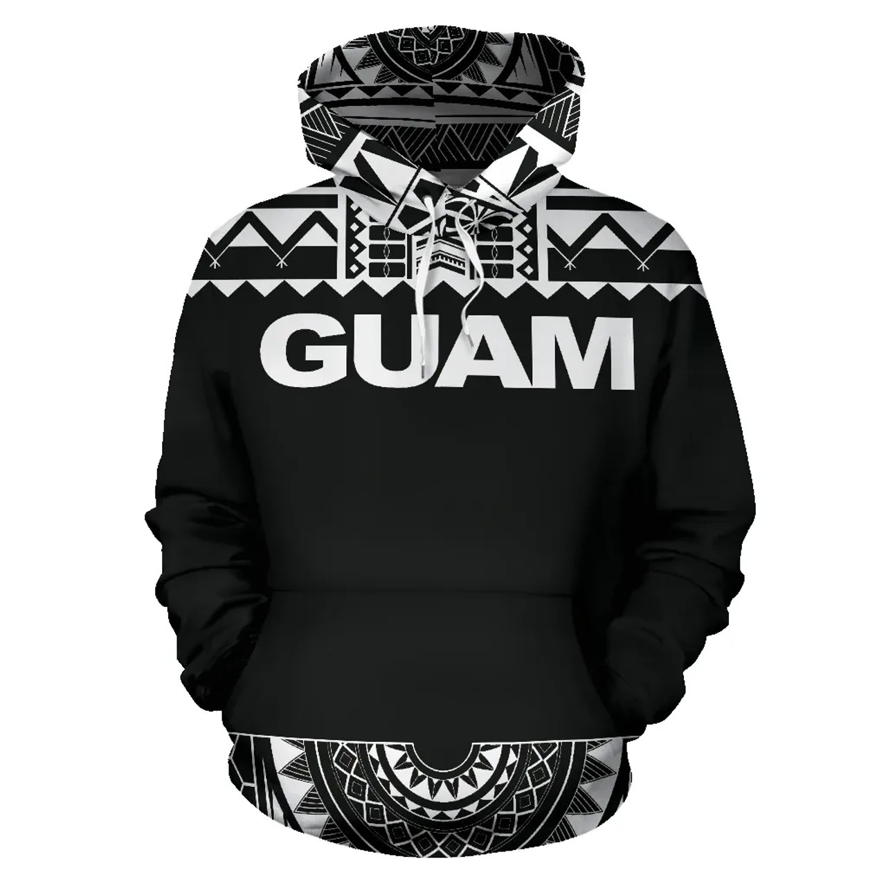Guam All Over Hoodie Polynesian Black And White
