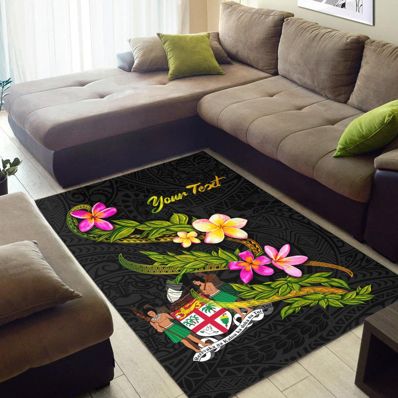 Fiji Polynesian Custom Personalised Area Rug Plumeria Tribal