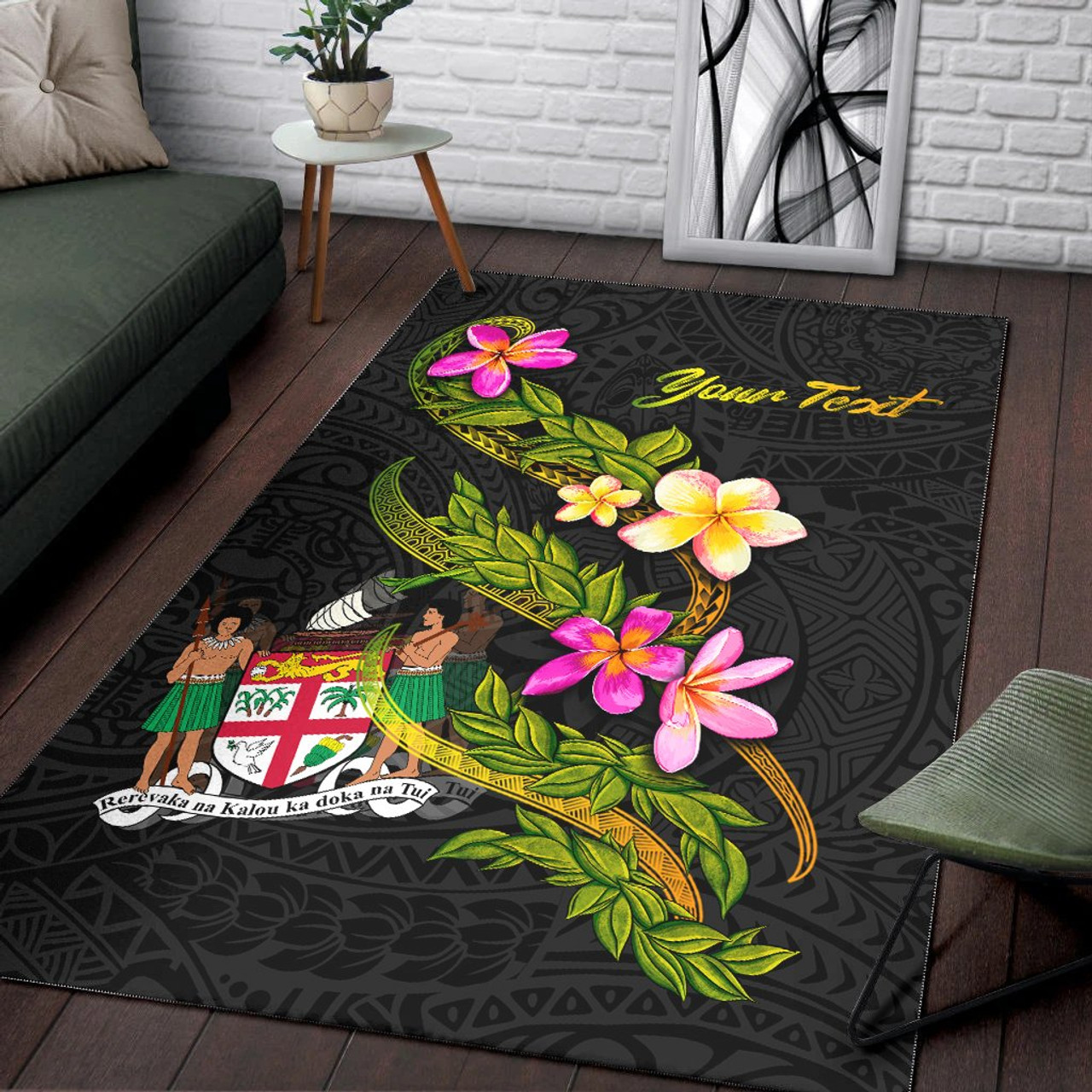 Fiji Polynesian Custom Personalised Area Rug Plumeria Tribal