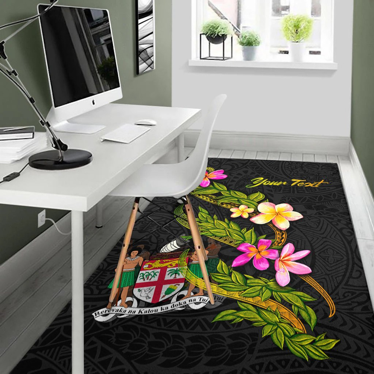 Fiji Polynesian Custom Personalised Area Rug Plumeria Tribal