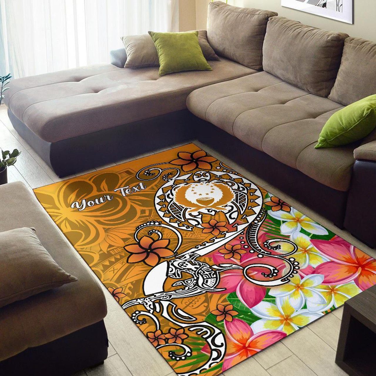 Pohnpei Custom Personalised Area Rug Turtle Plumeria Gold