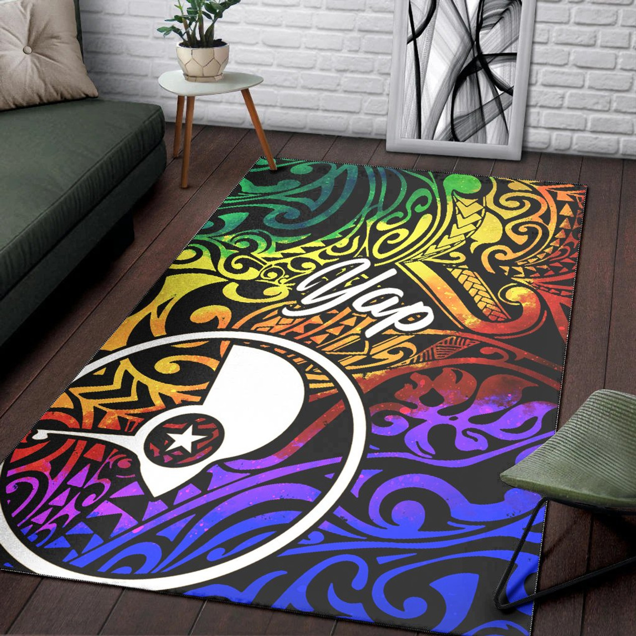Yap Area Rug Rainbow Polynesian Pattern