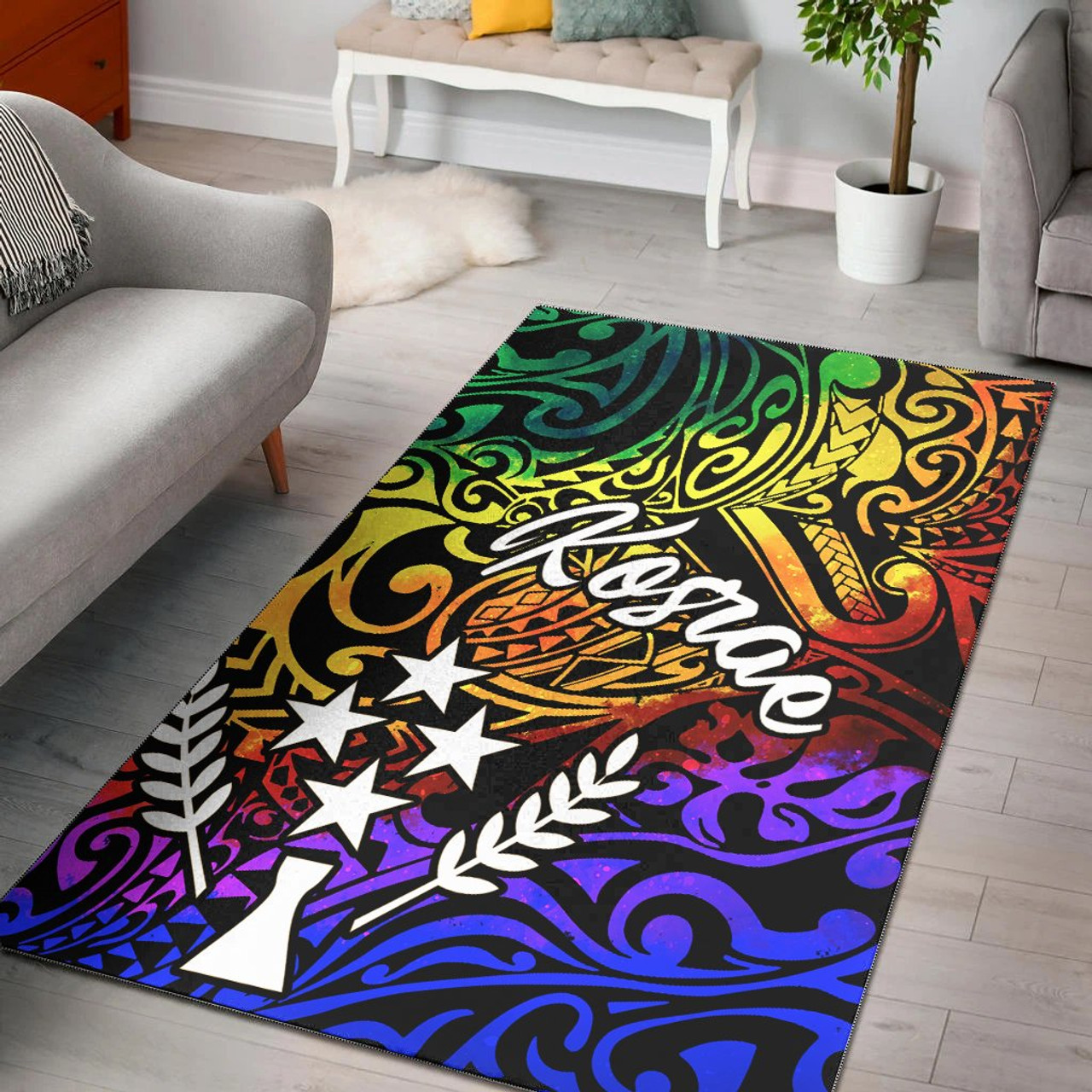 Kosrae Area Rug Rainbow Polynesian Pattern