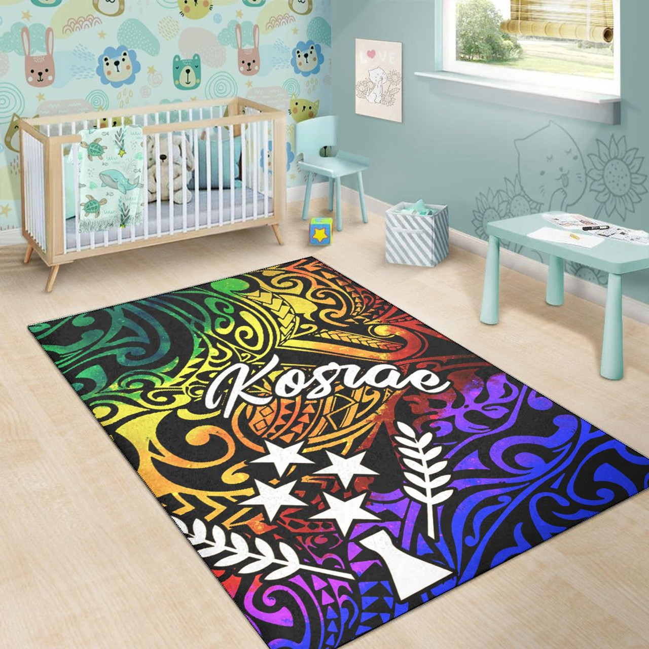 Kosrae Area Rug Rainbow Polynesian Pattern
