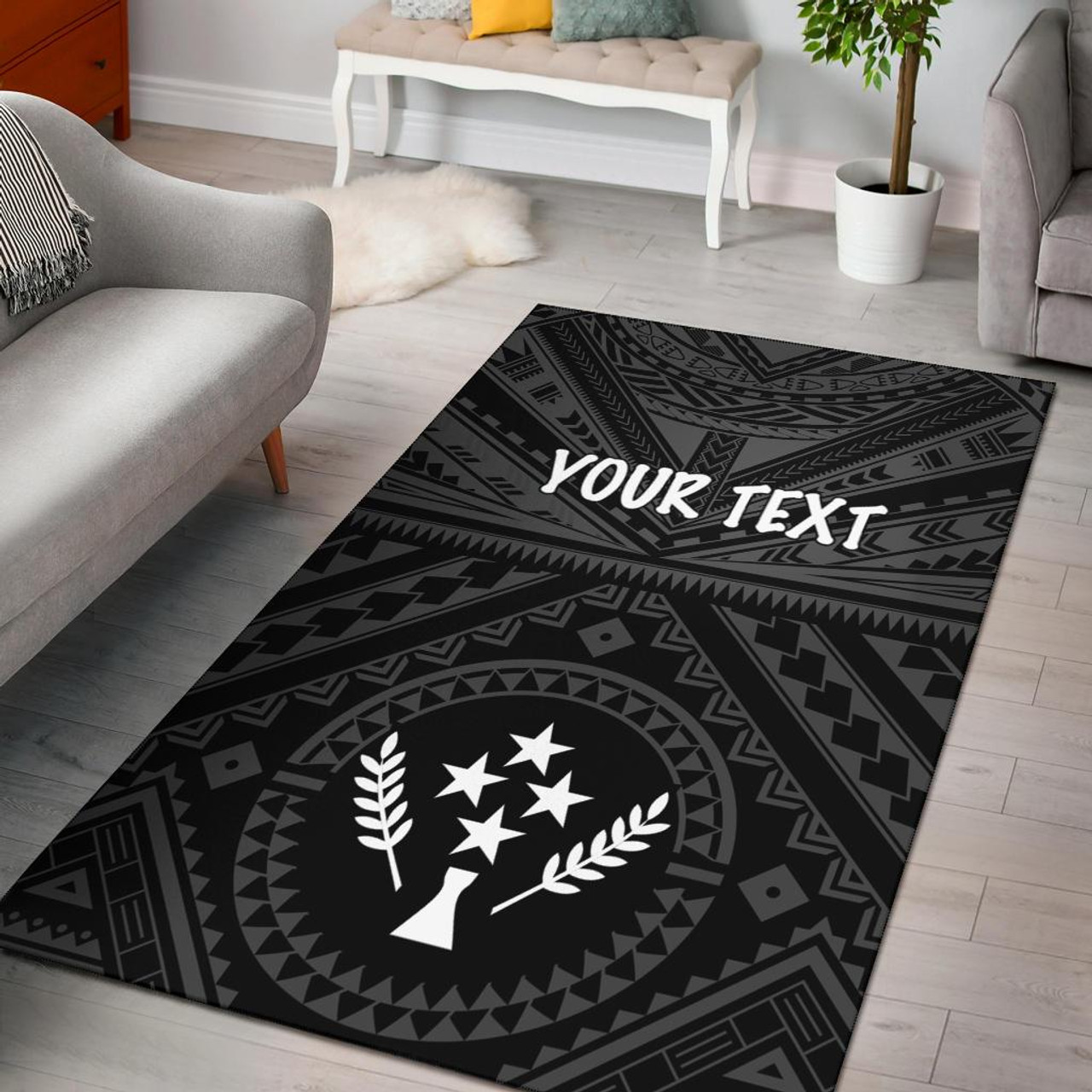 Kosrae Personalised Area Rug Kosrae Flag In Polynesian Tattoo Style