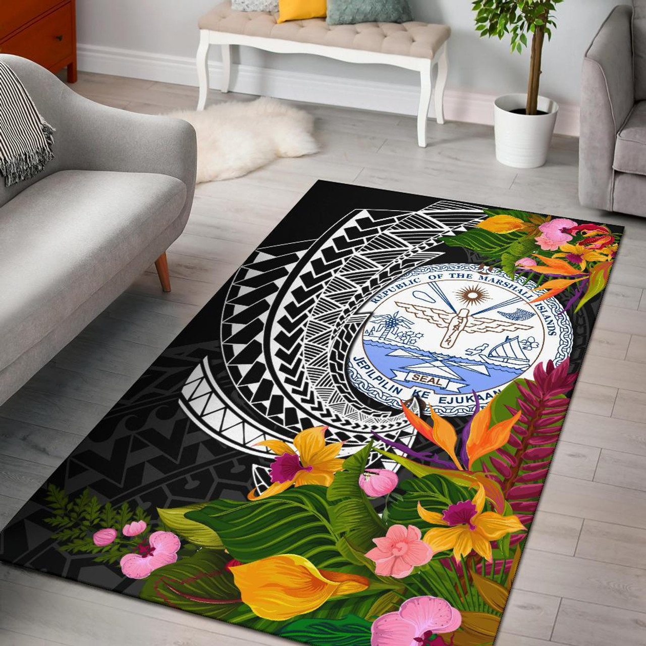 Marshall Islandss Area Rug Seal Spiral Polynesian Patterns