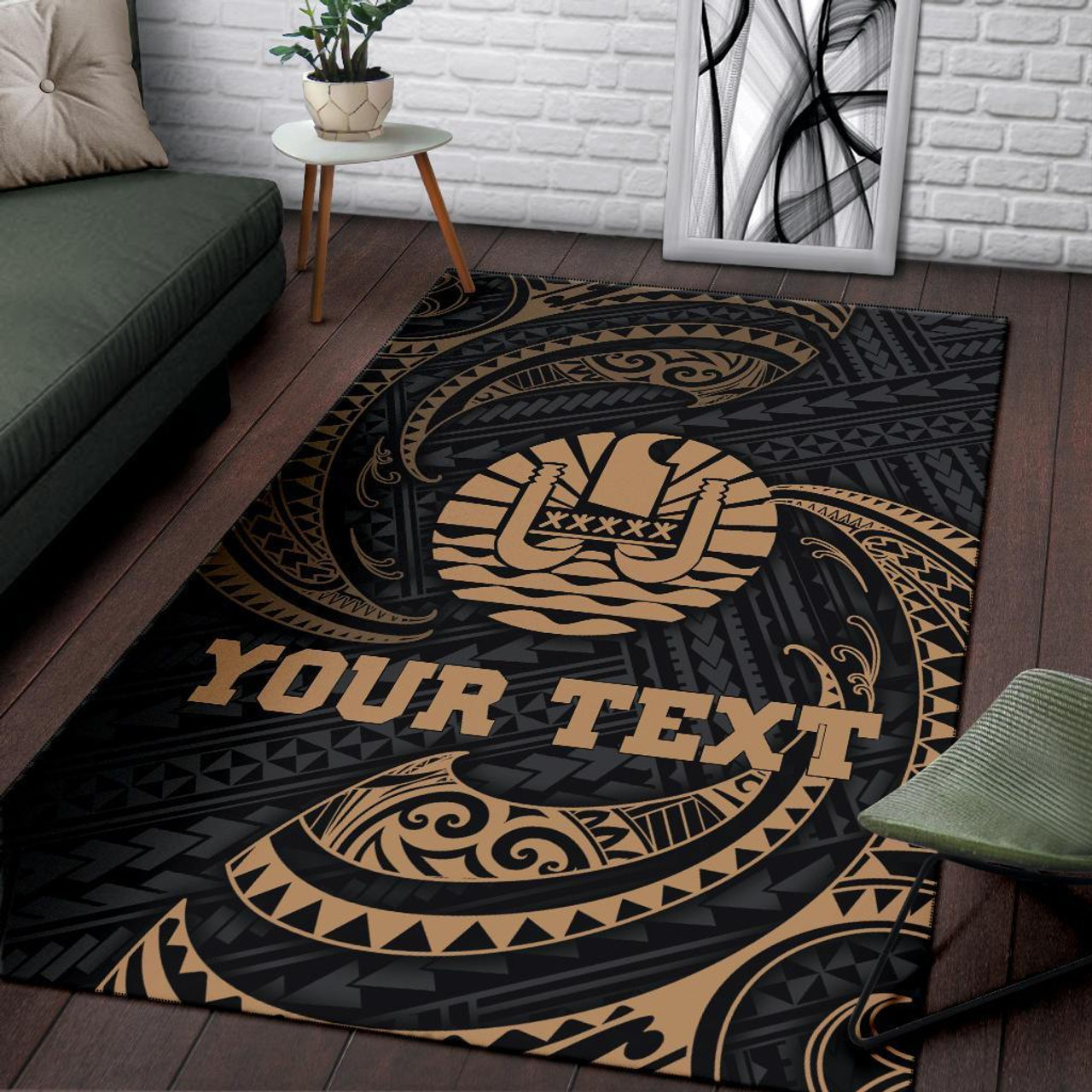 Tahiti Polynesian Custom Personalised Area Rug Gold Tribal Wave