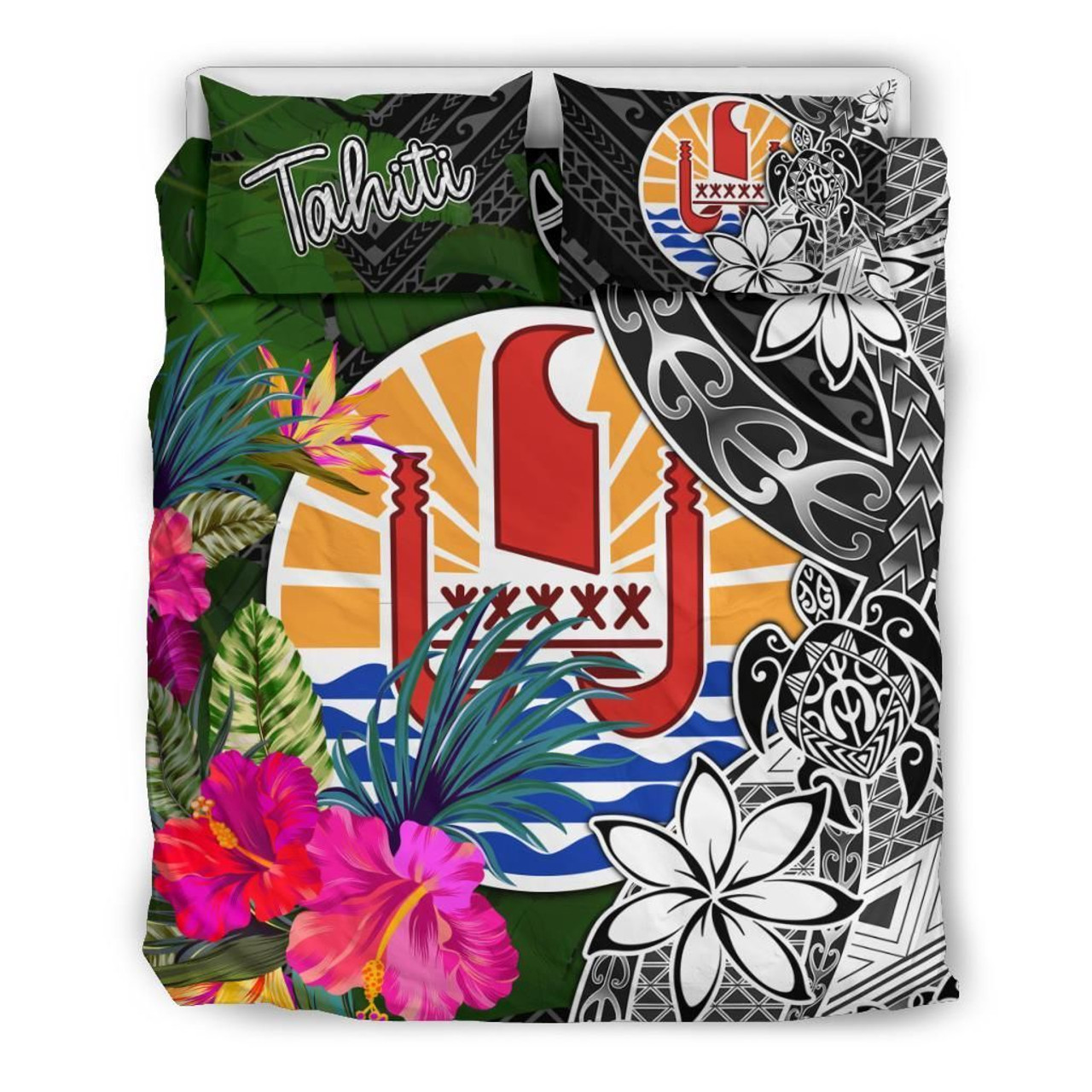 Tahiti Bedding Set Turtle Plumeria Banana Leaf