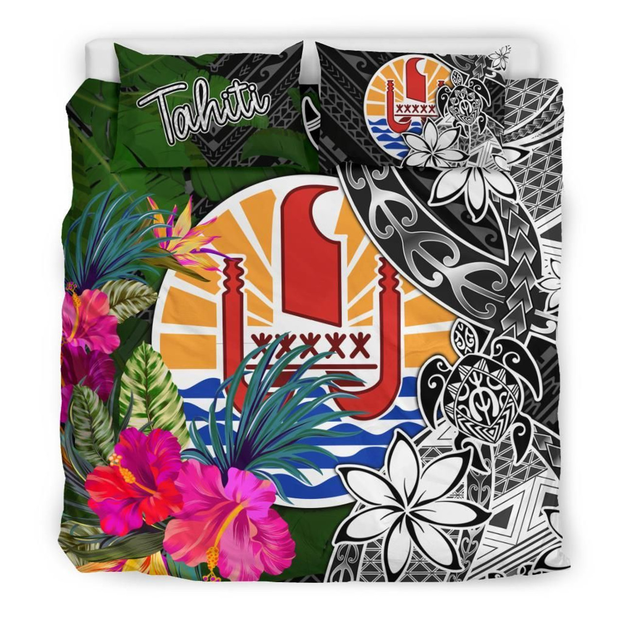 Tahiti Bedding Set Turtle Plumeria Banana Leaf