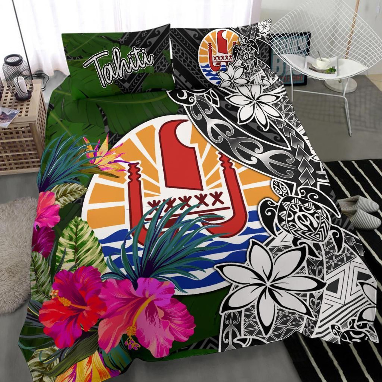 Tahiti Bedding Set Turtle Plumeria Banana Leaf