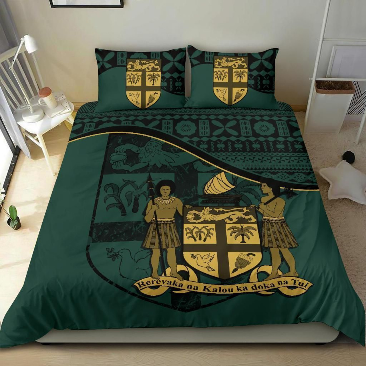 Polynesian Duvet Cover Set Fiji Bedding Set Dark Green