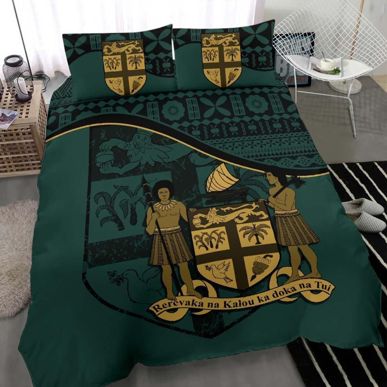 Polynesian Duvet Cover Set Fiji Bedding Set Dark Green