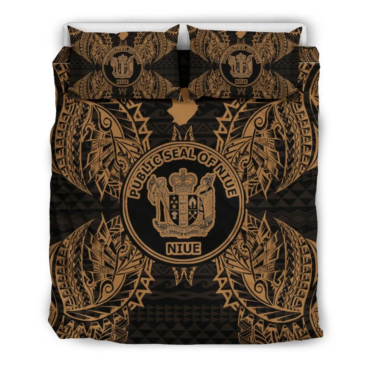 Polynesian Bedding Set Niue Duvet Cover Set Map Gold