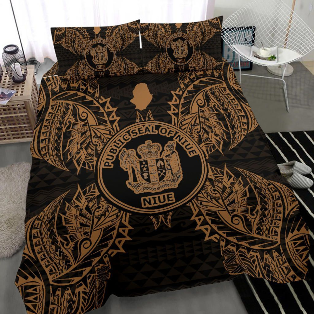 Polynesian Bedding Set Niue Duvet Cover Set Map Gold