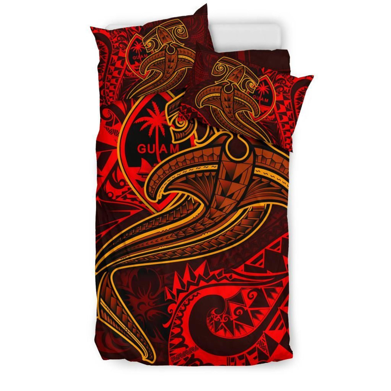 Guam Polynesian Bedding Set Red Shark Polynesian Tattoo