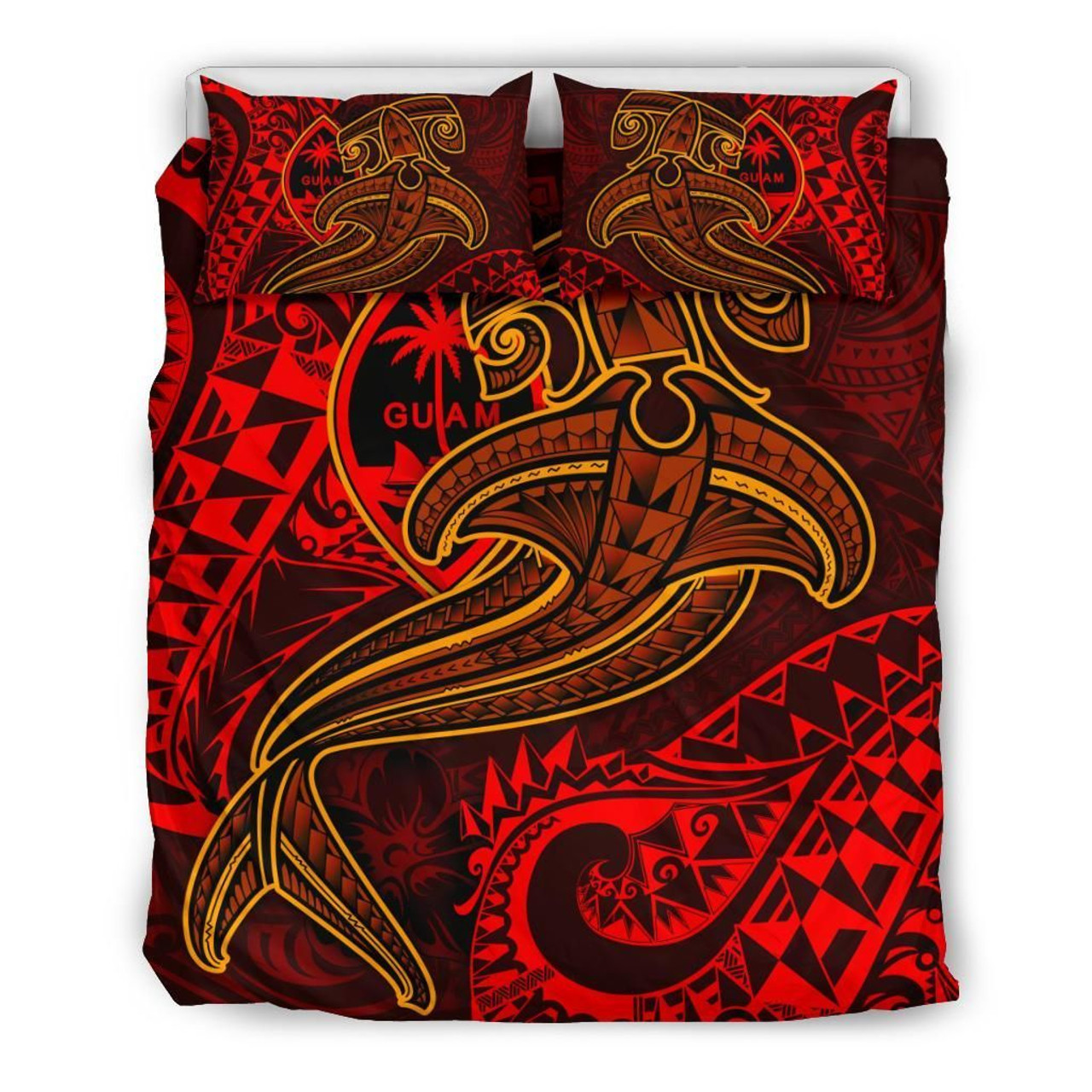 Guam Polynesian Bedding Set Red Shark Polynesian Tattoo