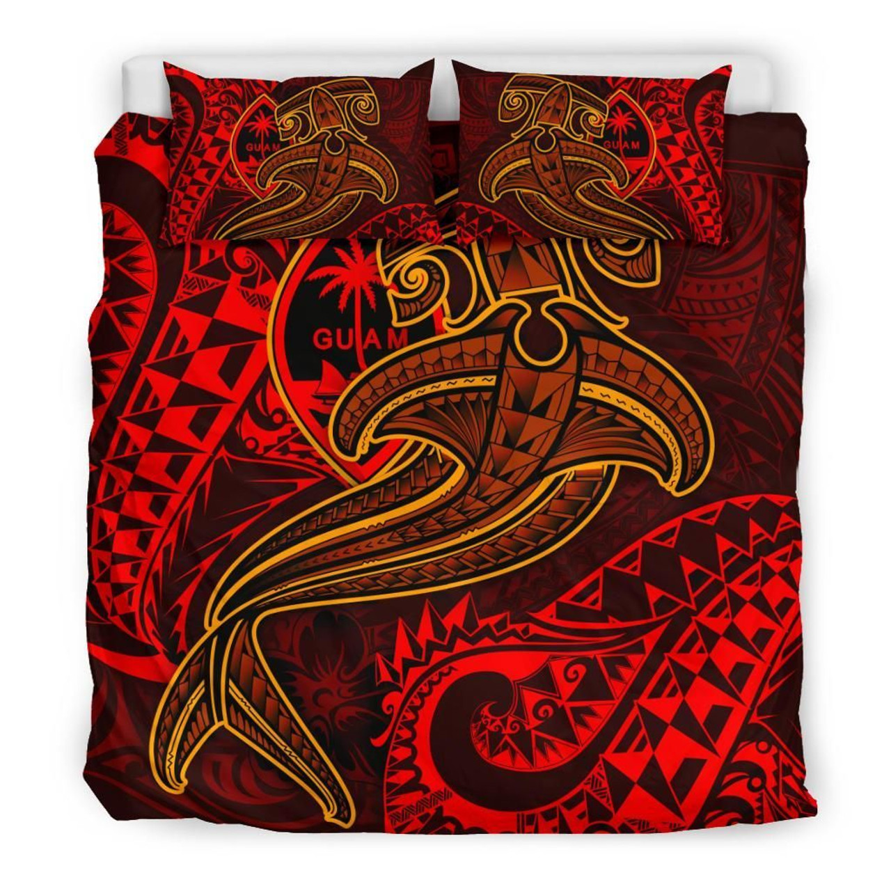 Guam Polynesian Bedding Set Red Shark Polynesian Tattoo