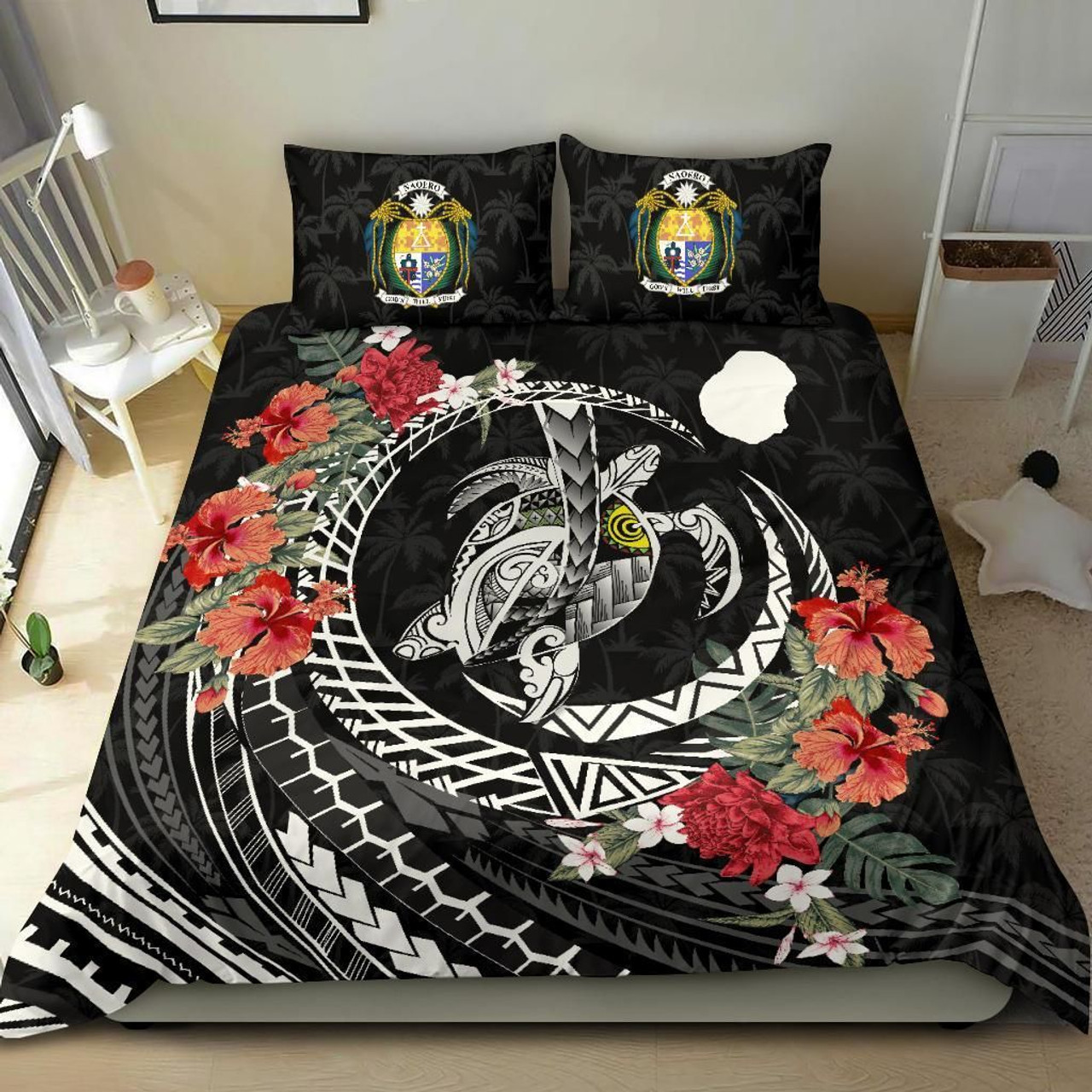 Polynesian Duvet Cover Set Nauru Bedding Set Polynesia Map Turtle