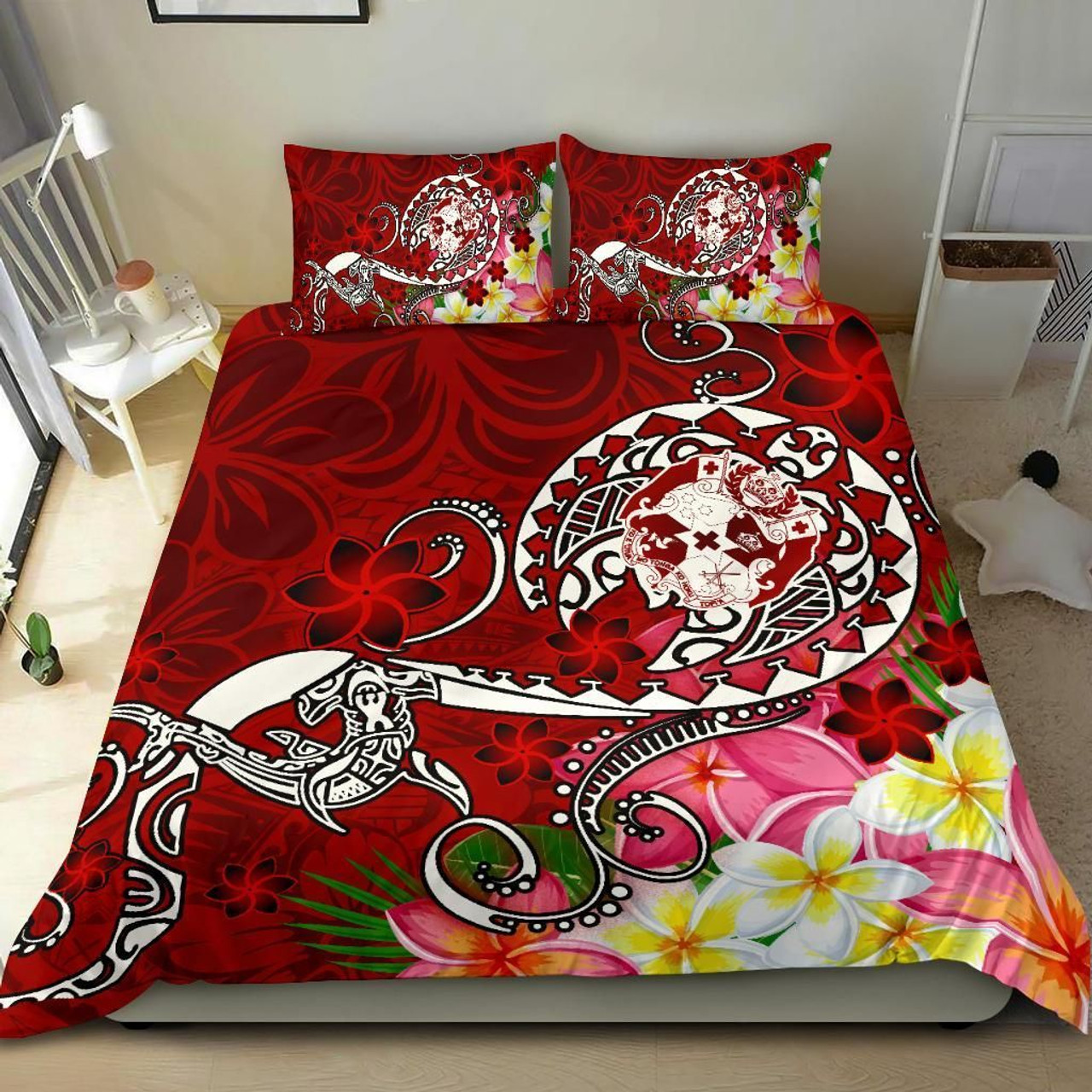 Tonga Bedding Set Turtle Plumeria Red