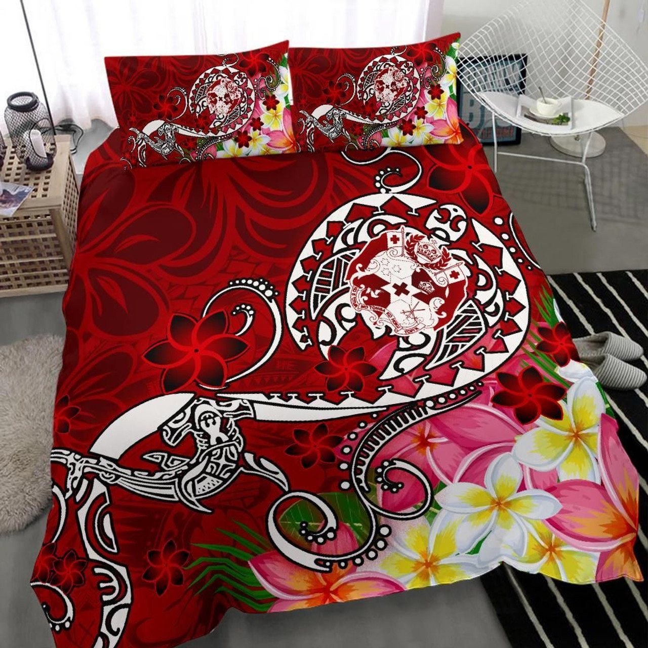 Tonga Bedding Set Turtle Plumeria Red