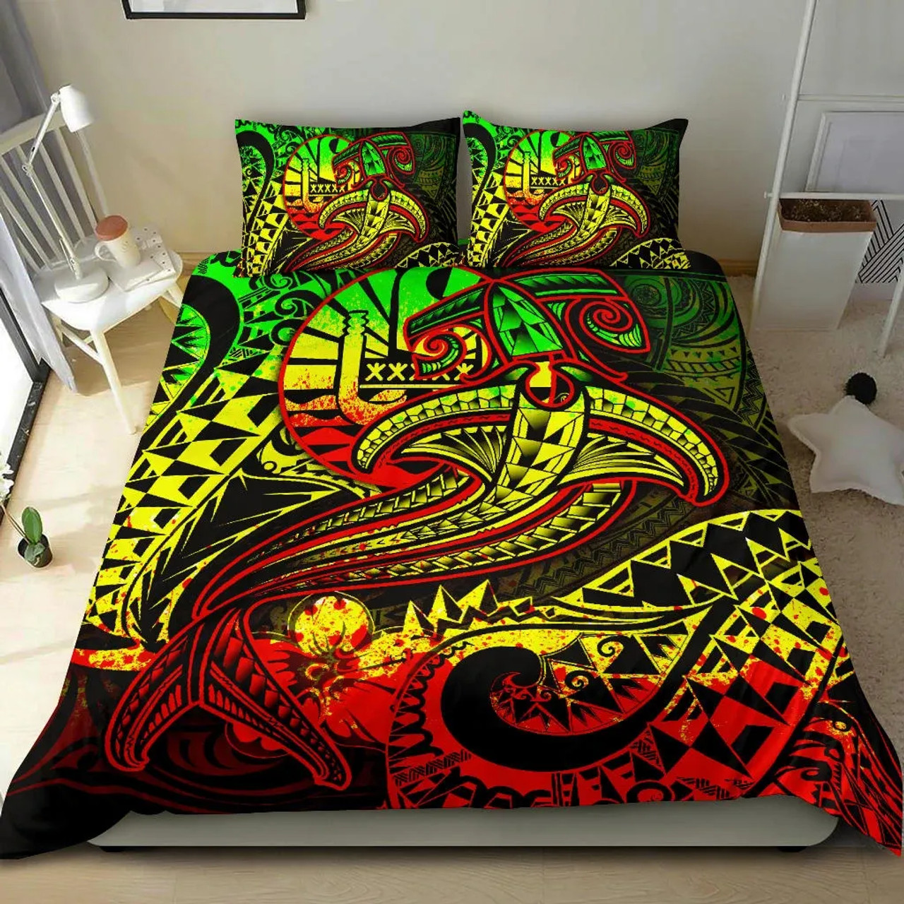 Tahiti Bedding Set Reggae Shark Polynesian Tattoo