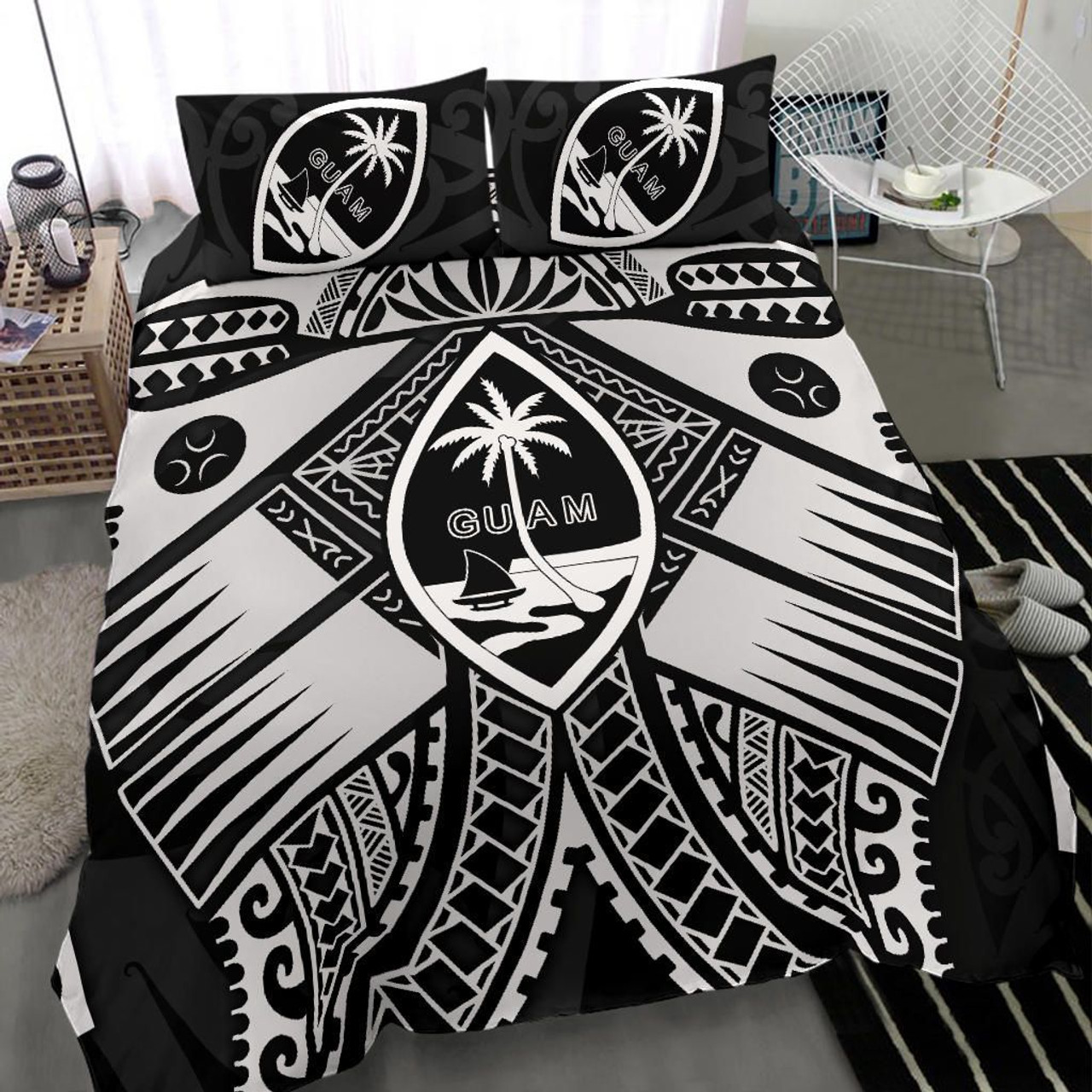 Guam Polynesian Bedding Set Guam White Seal With Polynesian Tattoo Ver 01